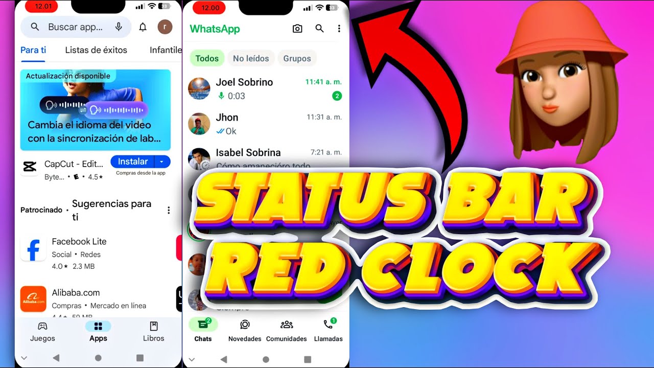 Status bar Red clock Nuevo con batería iOS 17 en Android 💗💗🌚🥀#statusbar ...