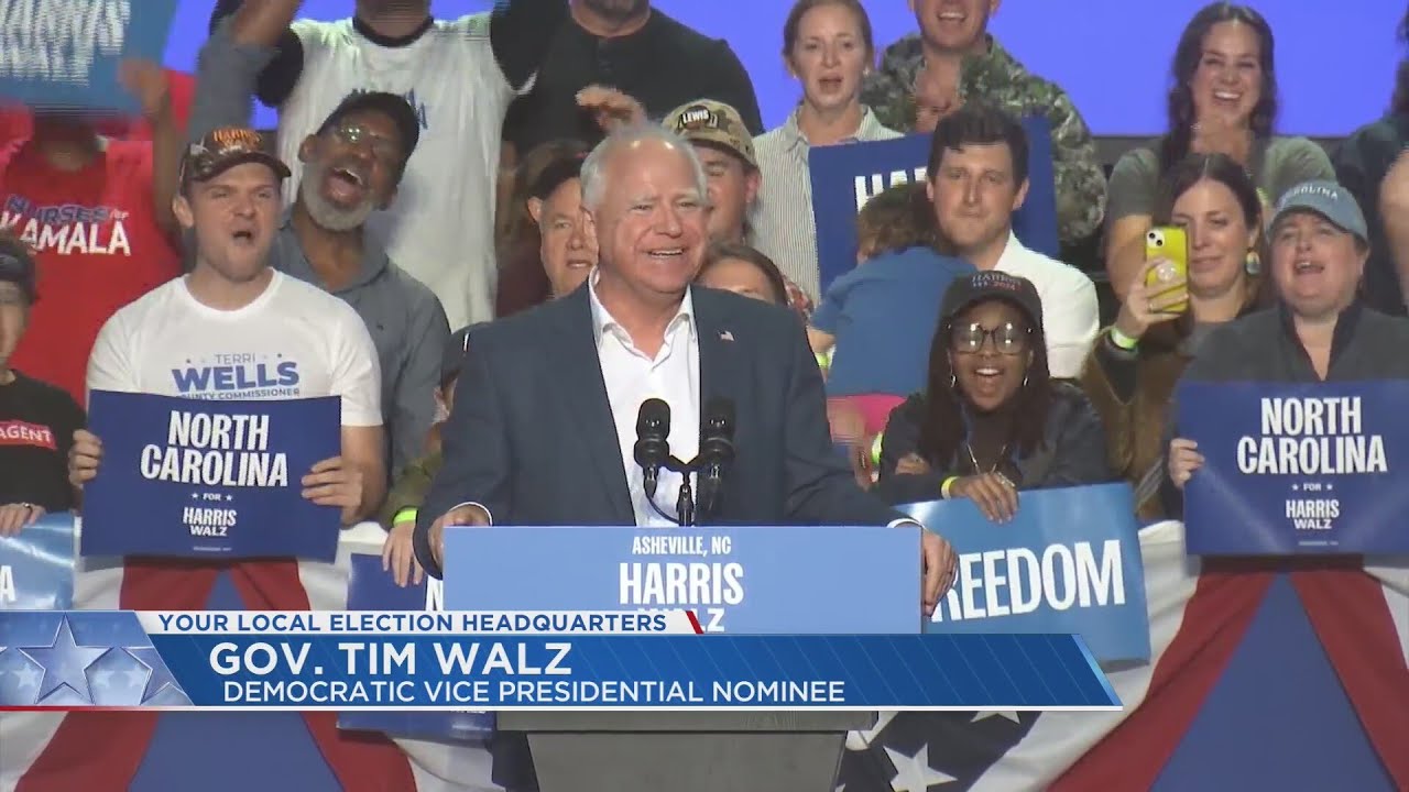 Gov. Tim Walz makes campaign stop in Asheville - YouTube
