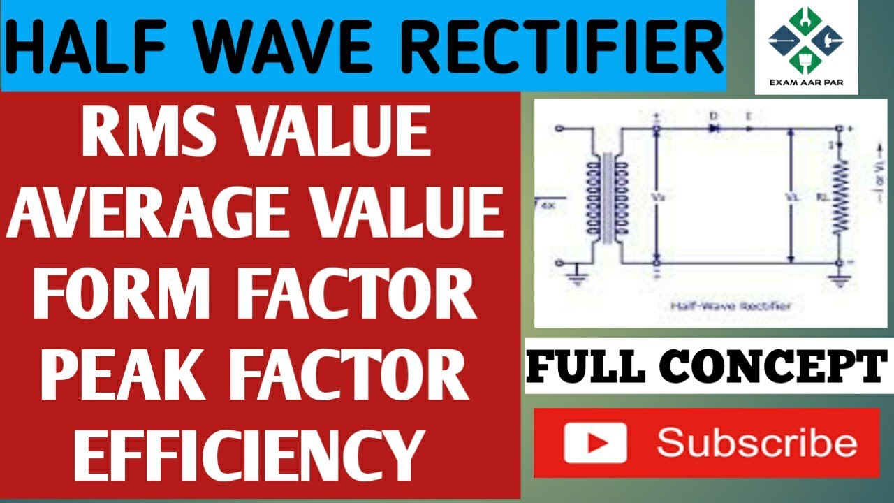 HALF WAVE RECTIFIER, RF, FF, RMS, PEAK VALUES & EFFICIENCY OF (HWR) BY ...