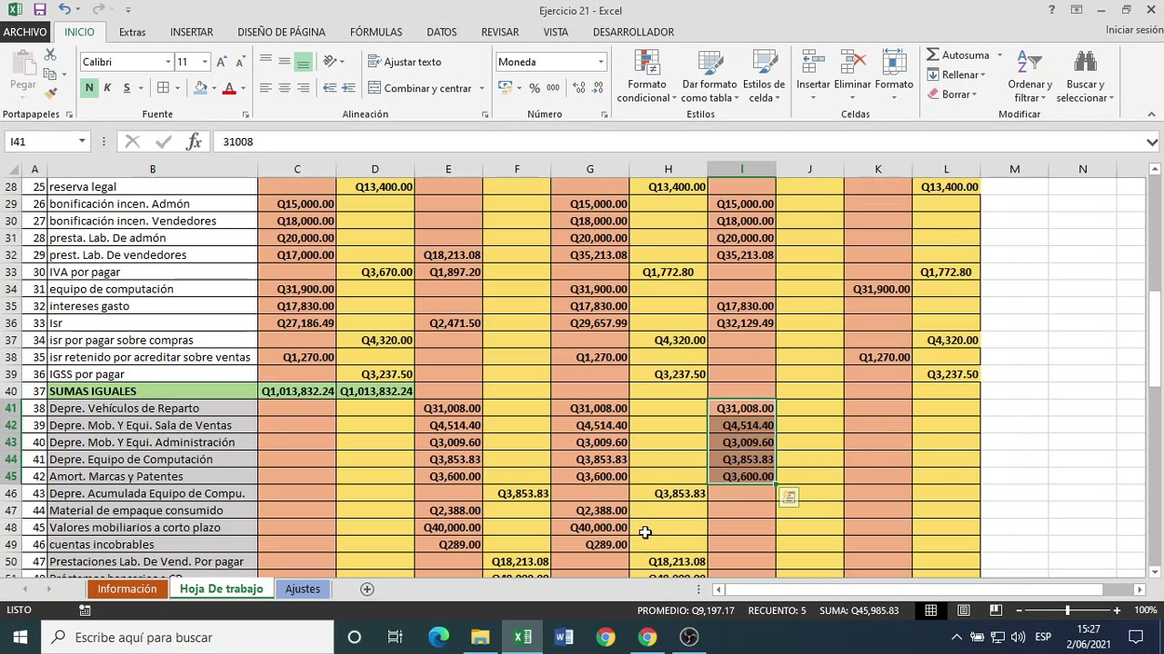 Hoja de trabajo columnas 7 y 8, ejercicio No. 21 - YouTube