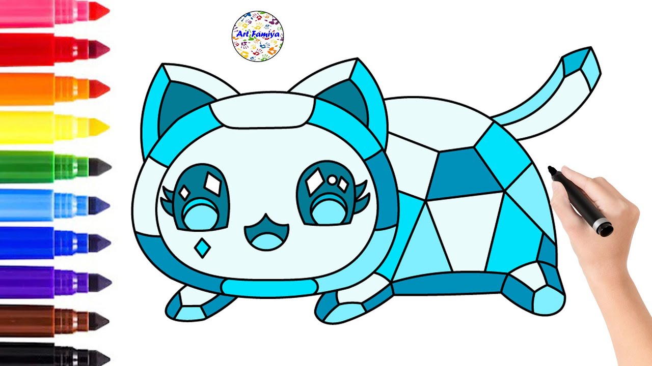 How To Draw Diamond gem Cat - Aphmau Meemeow | Sketch Easy Step by Step ...