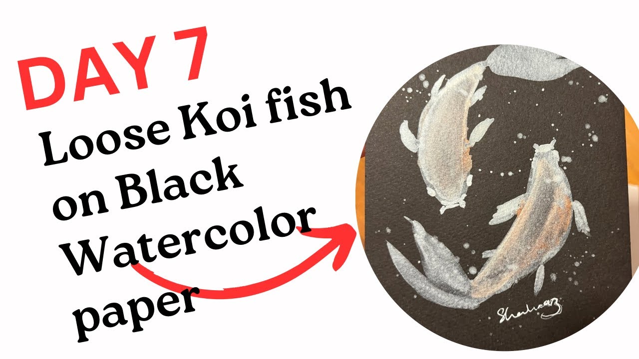 Loose Koi Fish Painting on Black Watercolor paper. Easy Step-by-Step ...