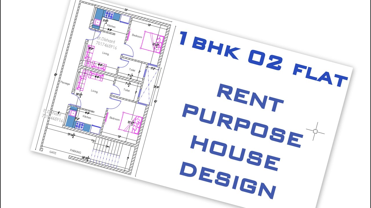 26x43 Rent Purpose House Plan 1bhk 2 flat With Parking - YouTube