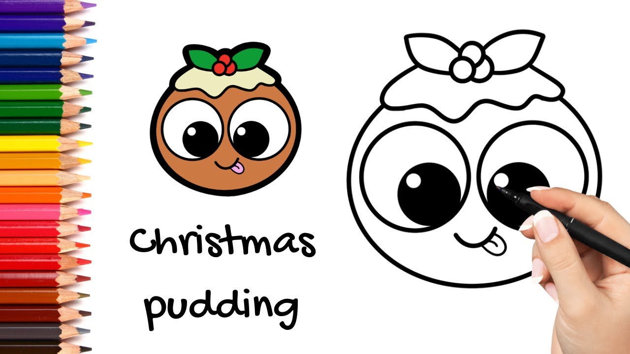 How to draw a Christmas pudding Kawaii cute - YouTube