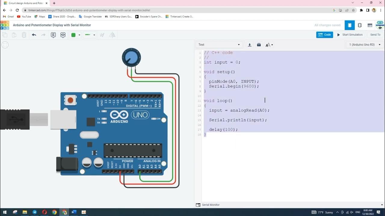 Arduino Analog Input With Potentiometer In Tinkercad Youtube
