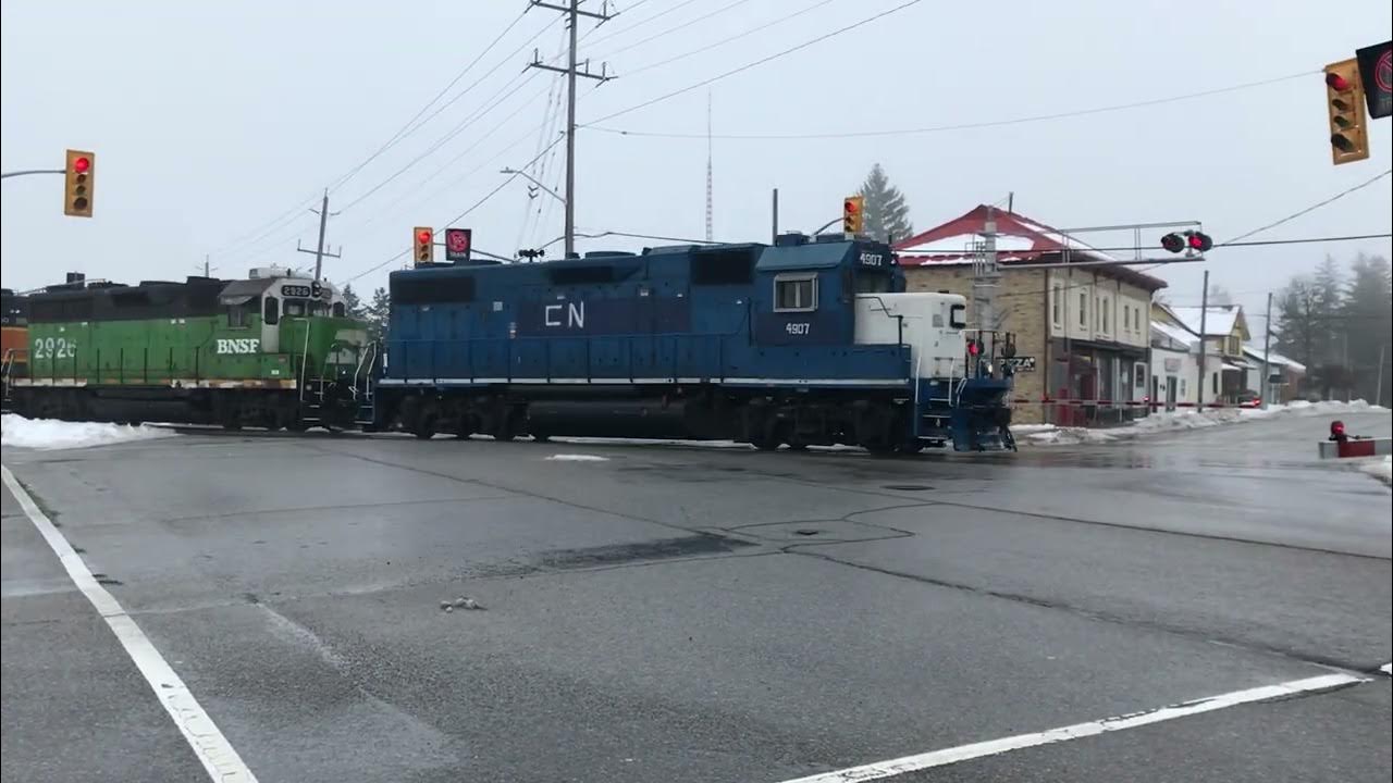 CN L568 Duel BNSF GP38-2's Going West In Baden Ontario CN Guelph Sub Burlington Northern Santa ...
