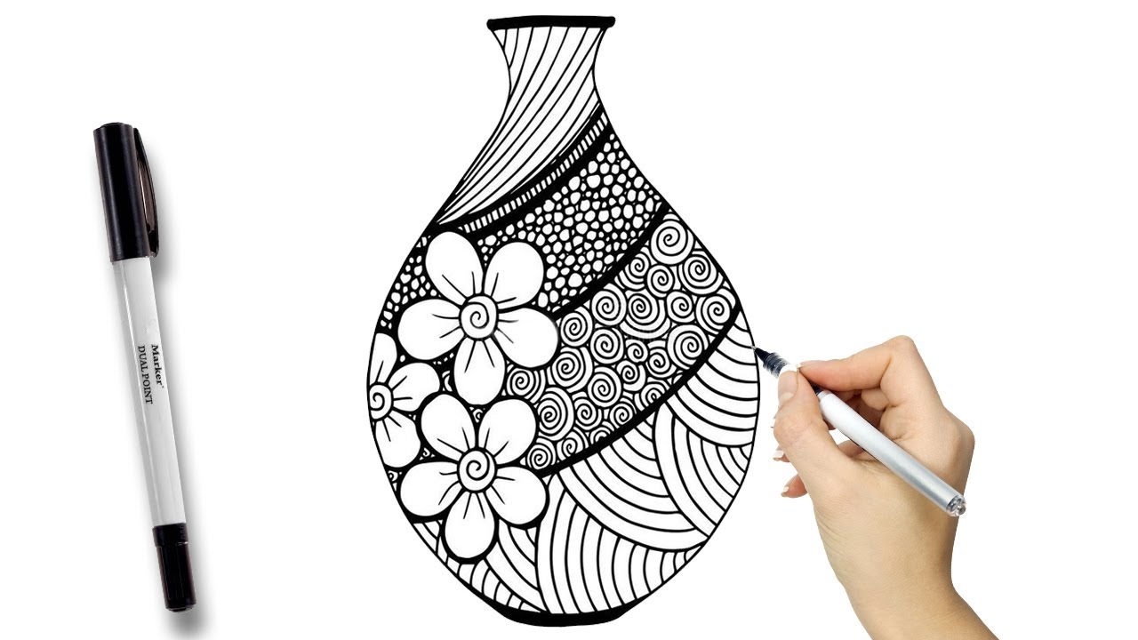 How to draw mandala art on flower pot | Mandala art for beginners - YouTube