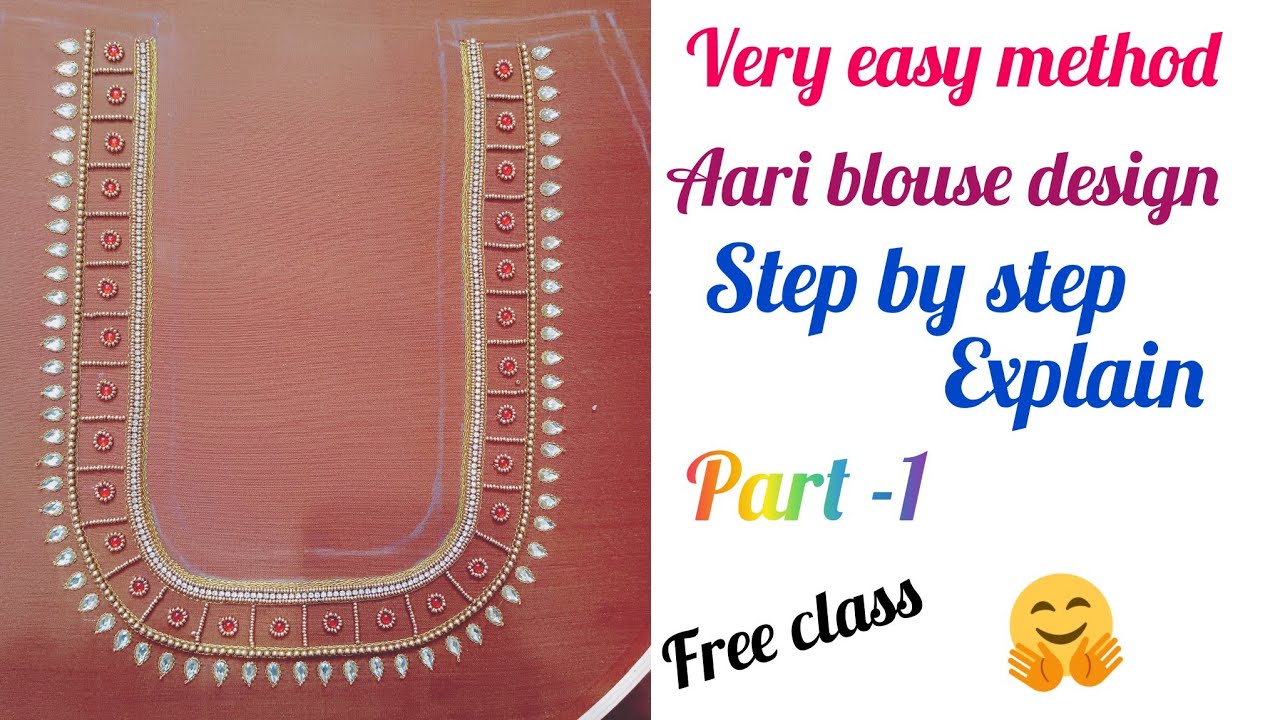 Aari work blouse/very simple work/heavy looking/step by step explain ...