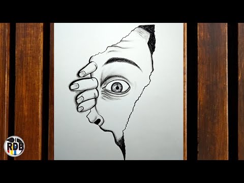 Picture of Eyes Looking from Behind the Wall - Easy Abstract Pencil Drawings - Easy Drawing Ideas