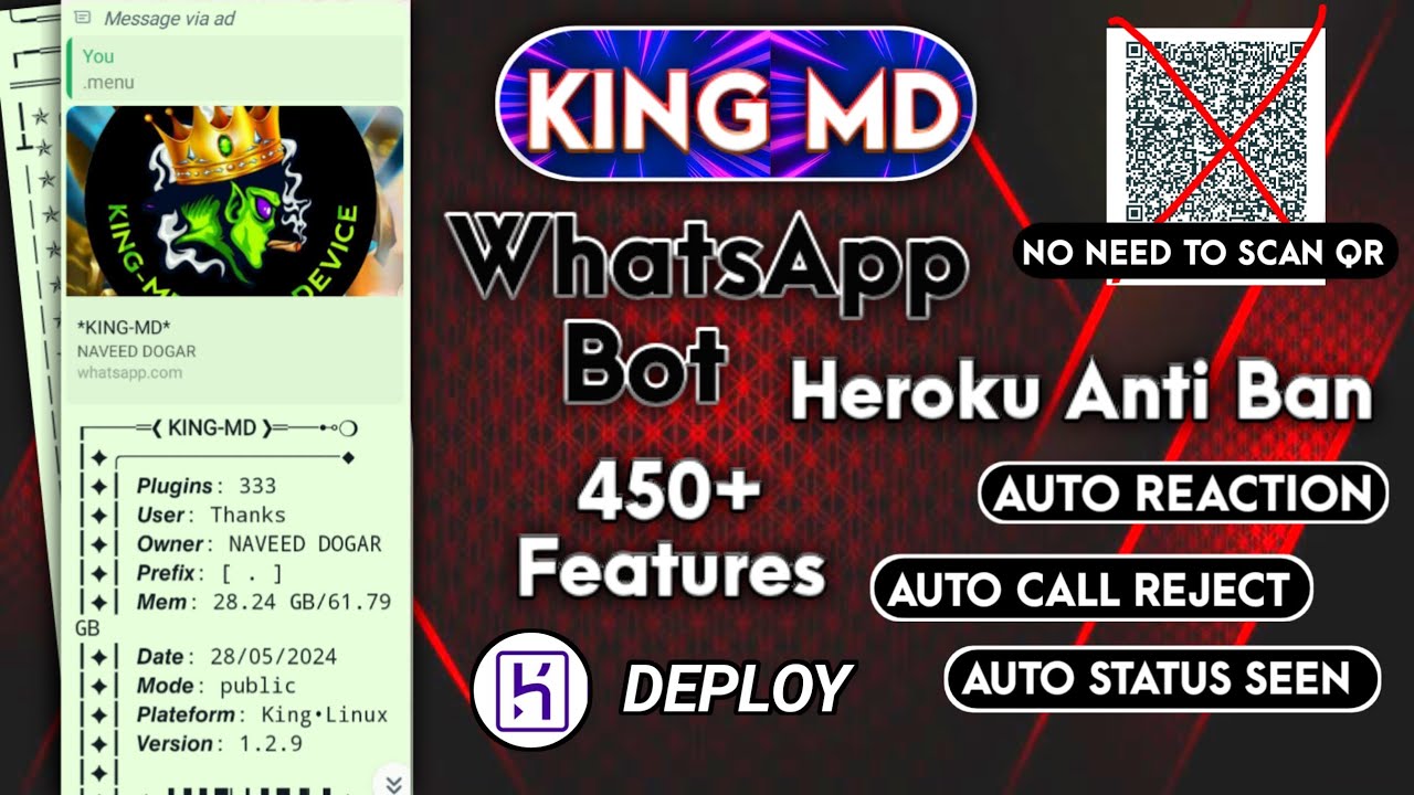 How to Make WhatsApp Bot | King MD | Free Deploy | Auto Status Seen ...