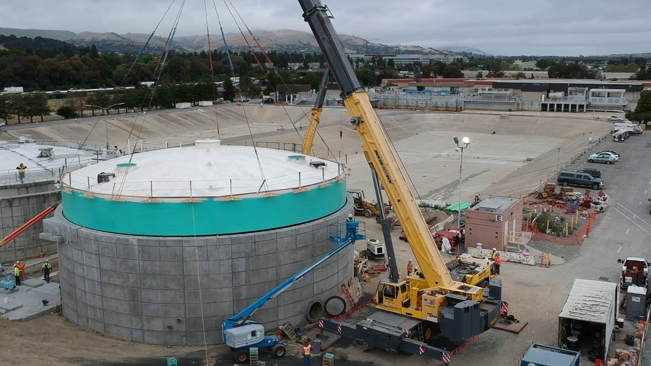 DSRSD 5-23-18 Digester Lid Lift Bird's Eye View - YouTube