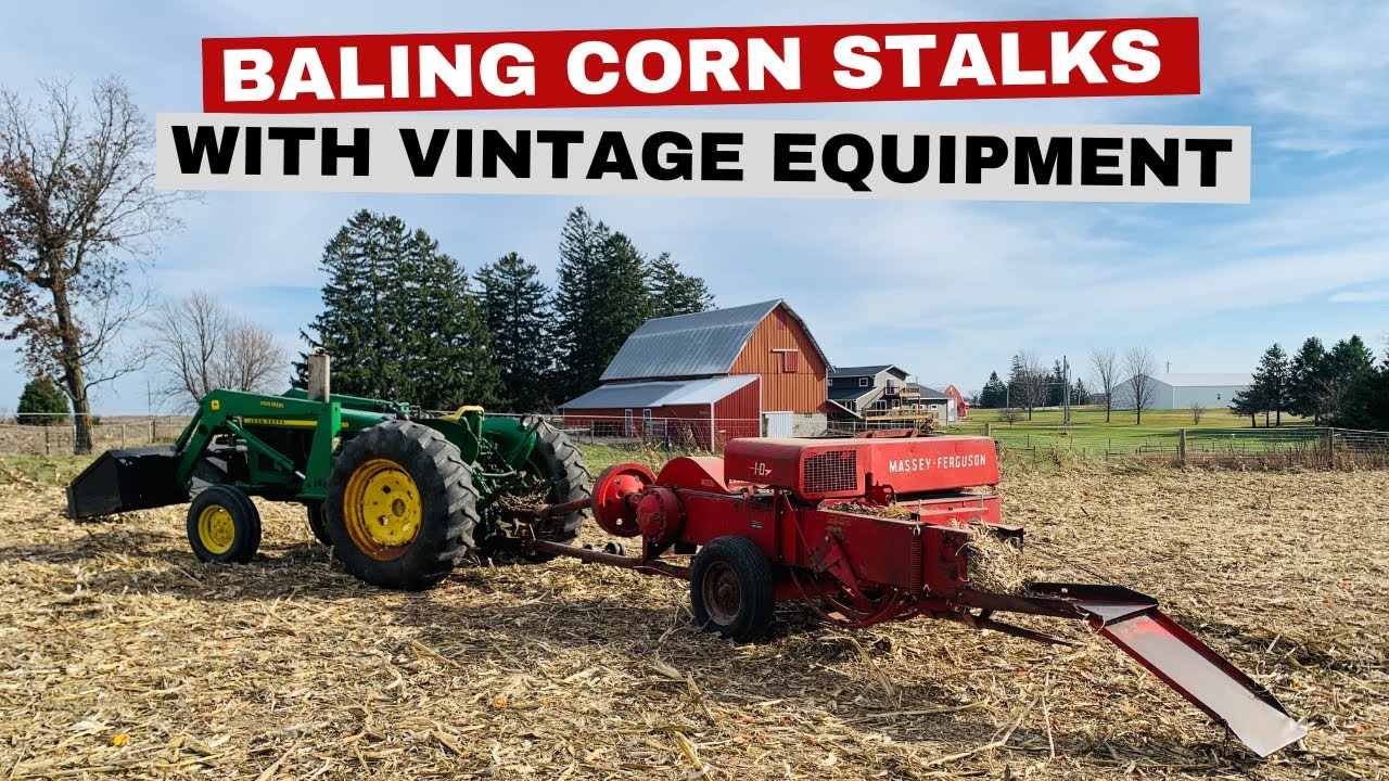 Baling Corn Stalks with Antique Farm Equipment - YouTube