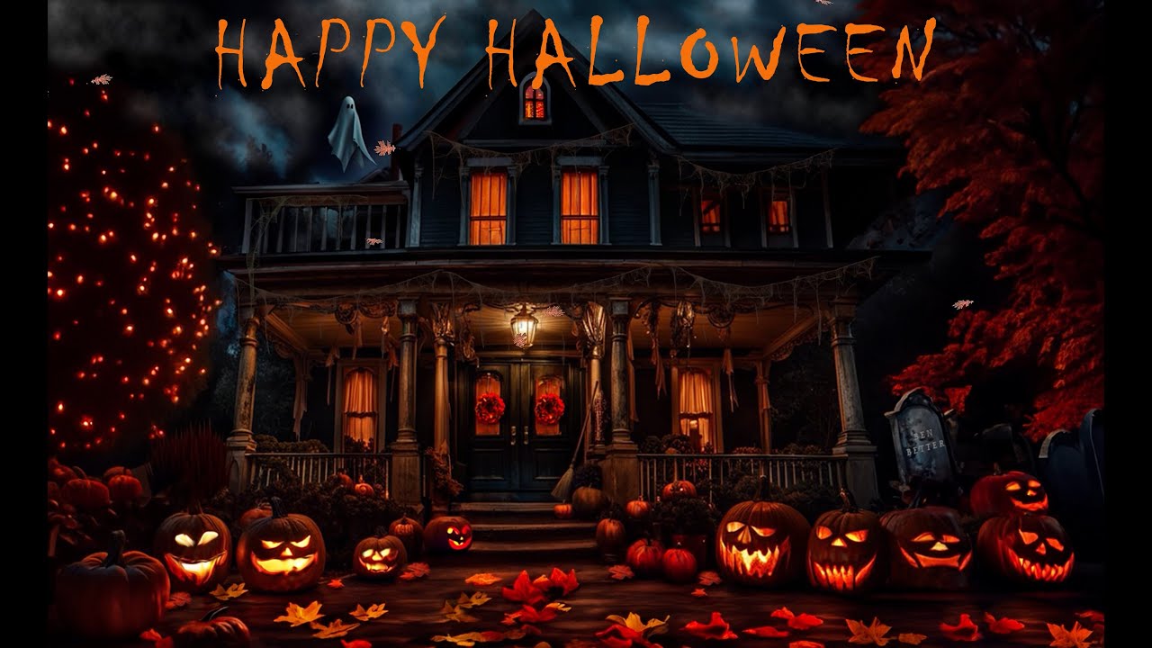 HALLOWEEN HAUNTED HOUSE AMBIENCE-JACK O LANTERNS-SCARY NIGHT TIME ...