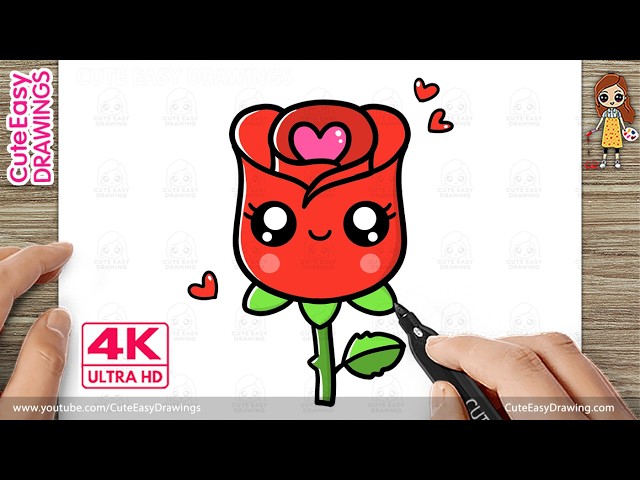 How to Draw a Cute Rose Flower | Easy Step-by-Step Drawing for Kids ...