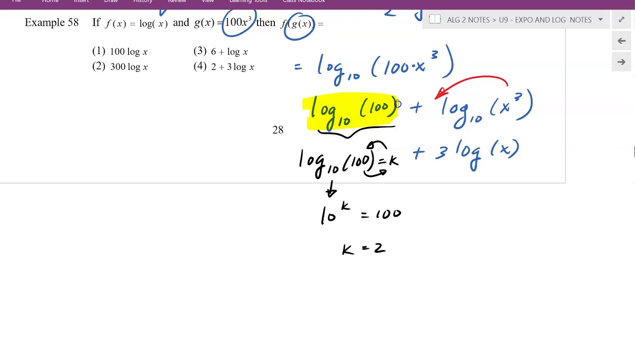 Alg 2 U9 L10 - Log Laws - YouTube
