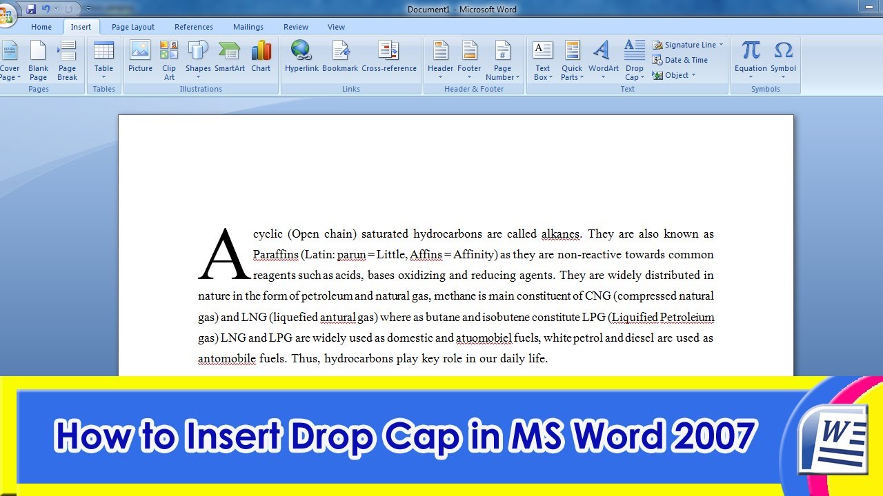 How to Insert Drop Cap in MS Word 2007 - YouTube