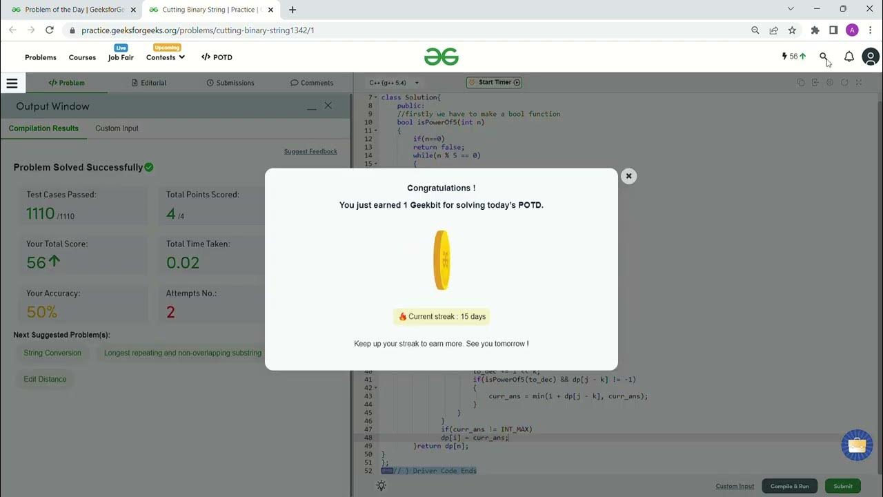 Cutting Binary String | practice| gfg potd | C++ - YouTube