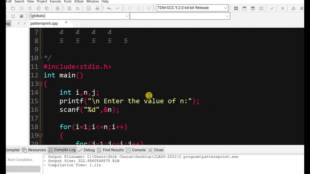 Lec: 9 || Pattern print in C || 1, 22 , 333 , 4444 up to n || - YouTube