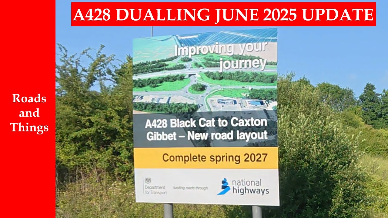 A428 Black Cat To Caxton Gibbet NEW ROAD LAYOUT - UK Roadworks - YouTube