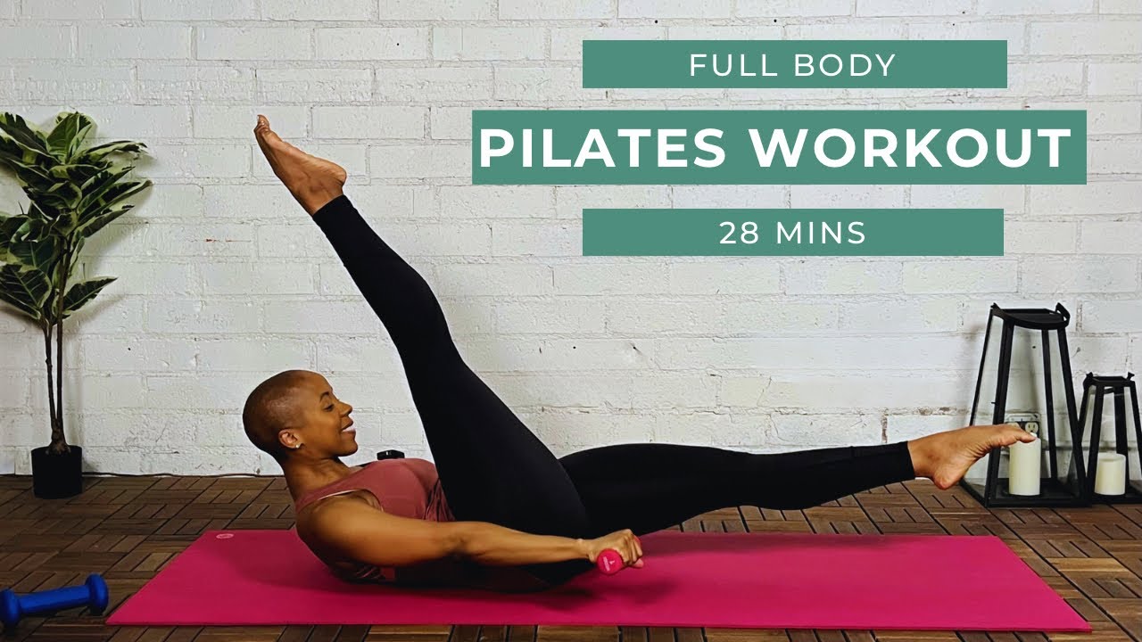 Full Body Pilates Workout | 28 Mins | Light Dumbbells | Mat Pilates ...