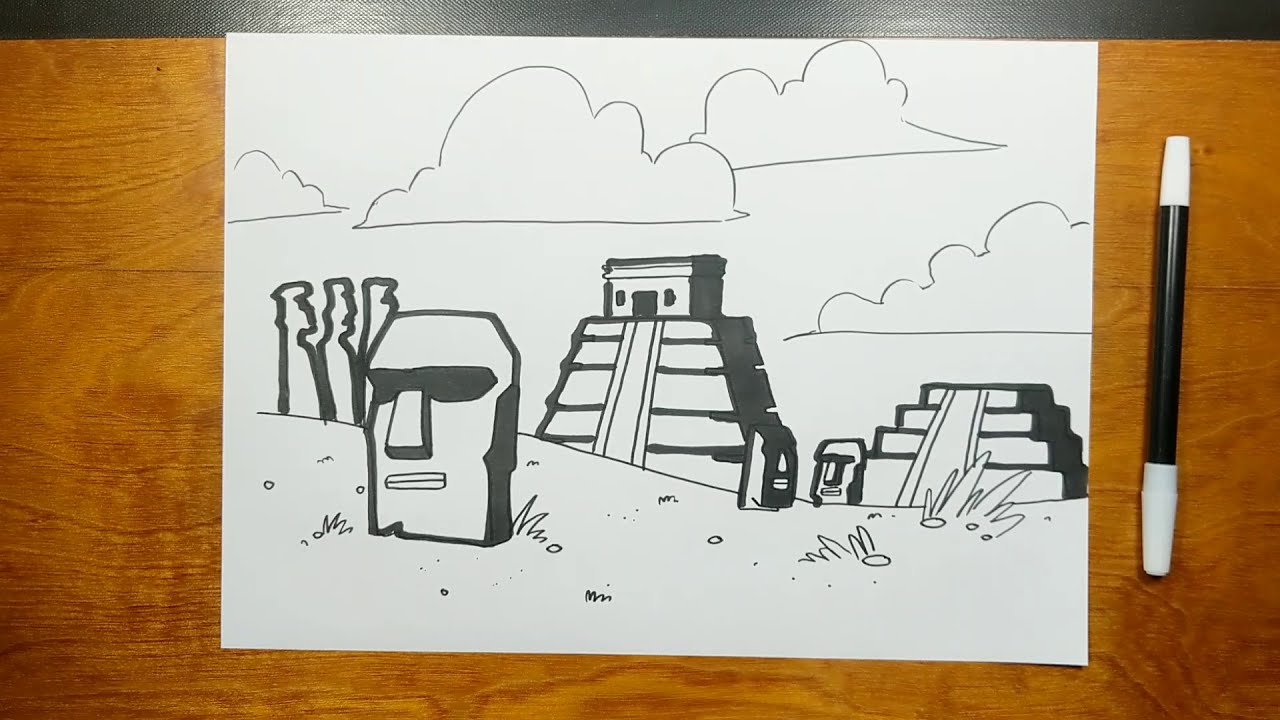 How to draw Aztec Pyramid step by step - YouTube