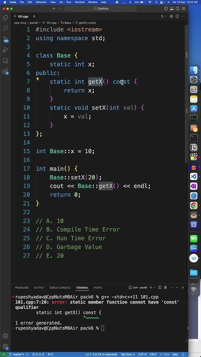 Static Member Function Cant Be Const In C Programming Language Cppprogramming Cplusplus