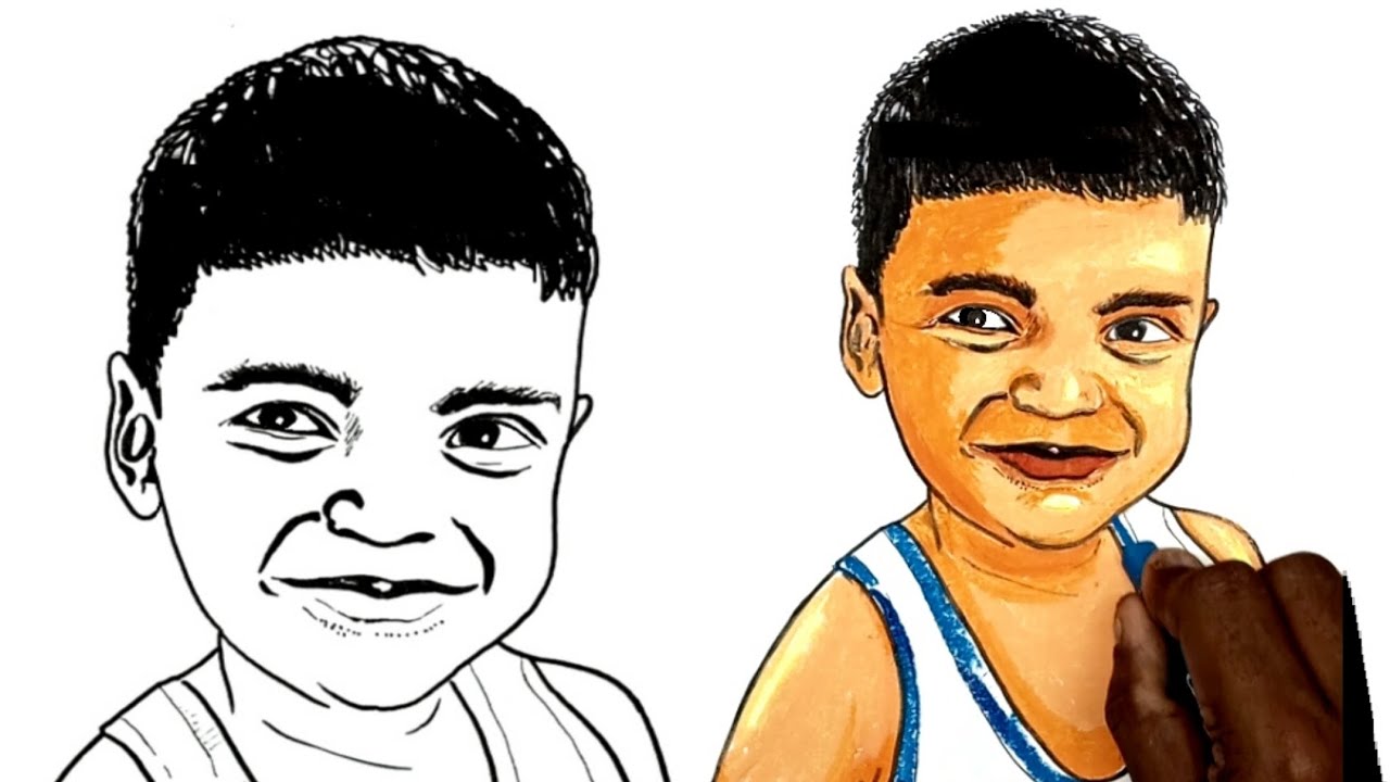 How to draw kids face, portrait drawing of a child,easy face draw # ...