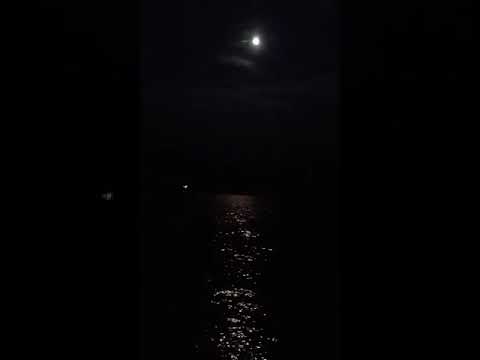River water in dark black Night presence of MOON ...