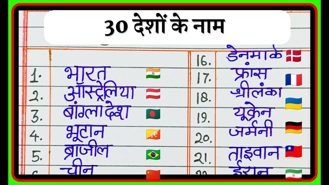 20 देशों के Deshon ke naam | 30 deshon ke naam | 30 country names ...