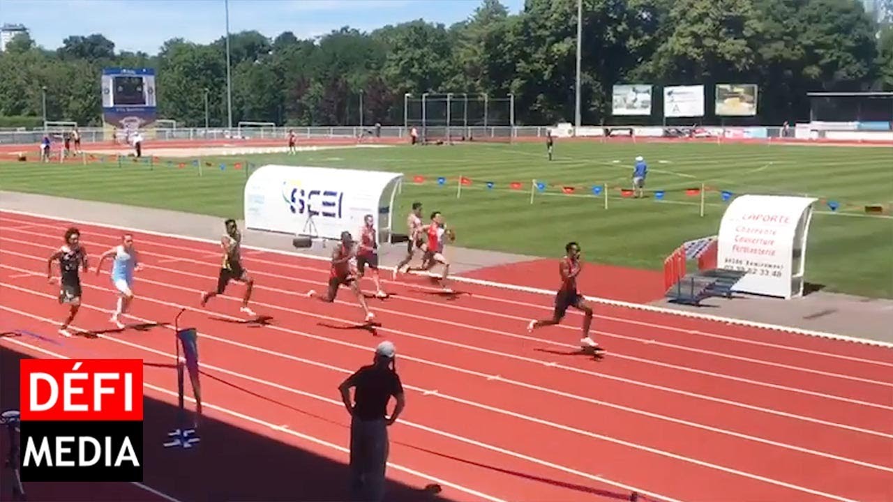 100 M : Noa Bibi bat le record de Stéphan Buckland - YouTube