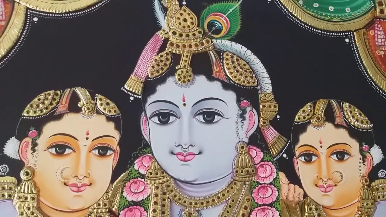 Krishna bama rukmani tanjore painting - YouTube