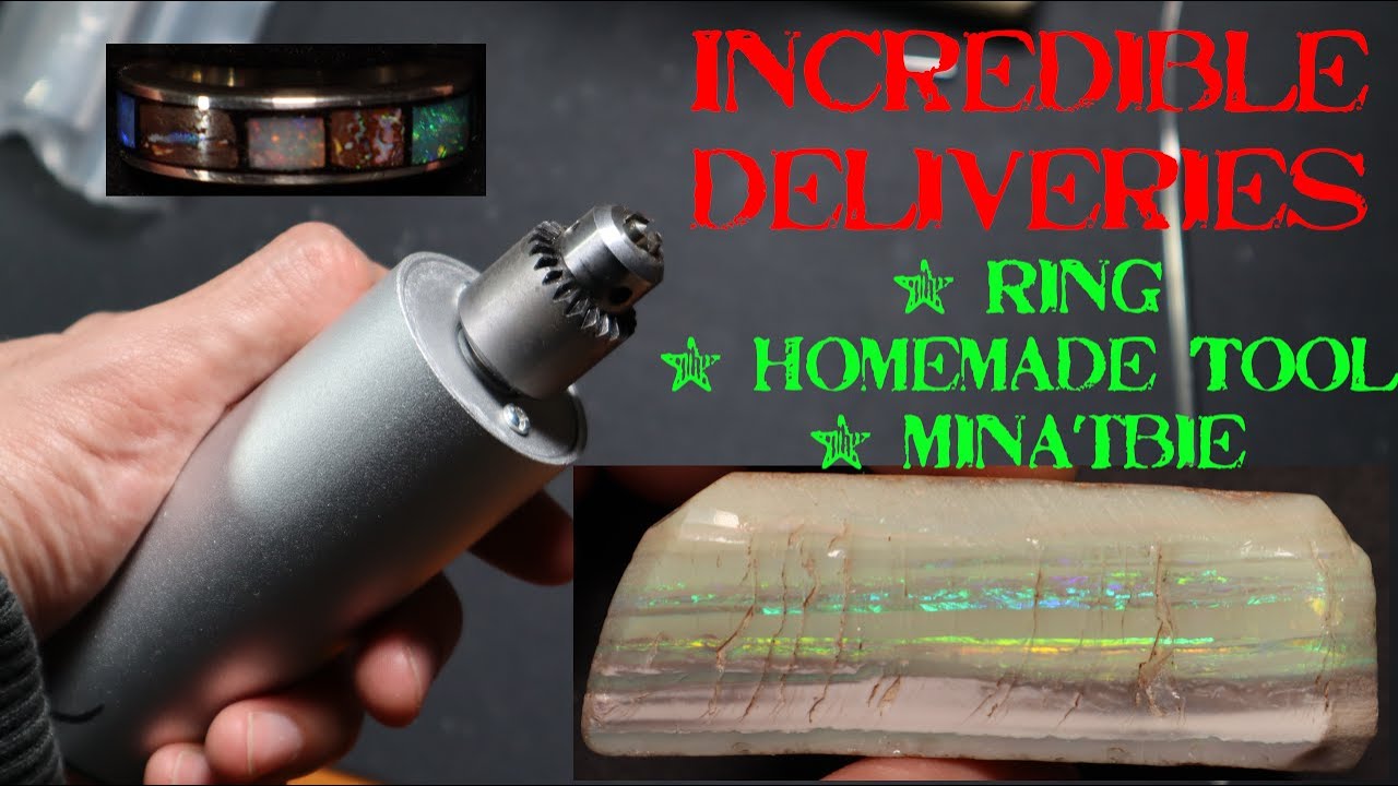 Opal Inlay Ring, HUGE Mintabie Rough, Homemade Lapidary Tool - YouTube