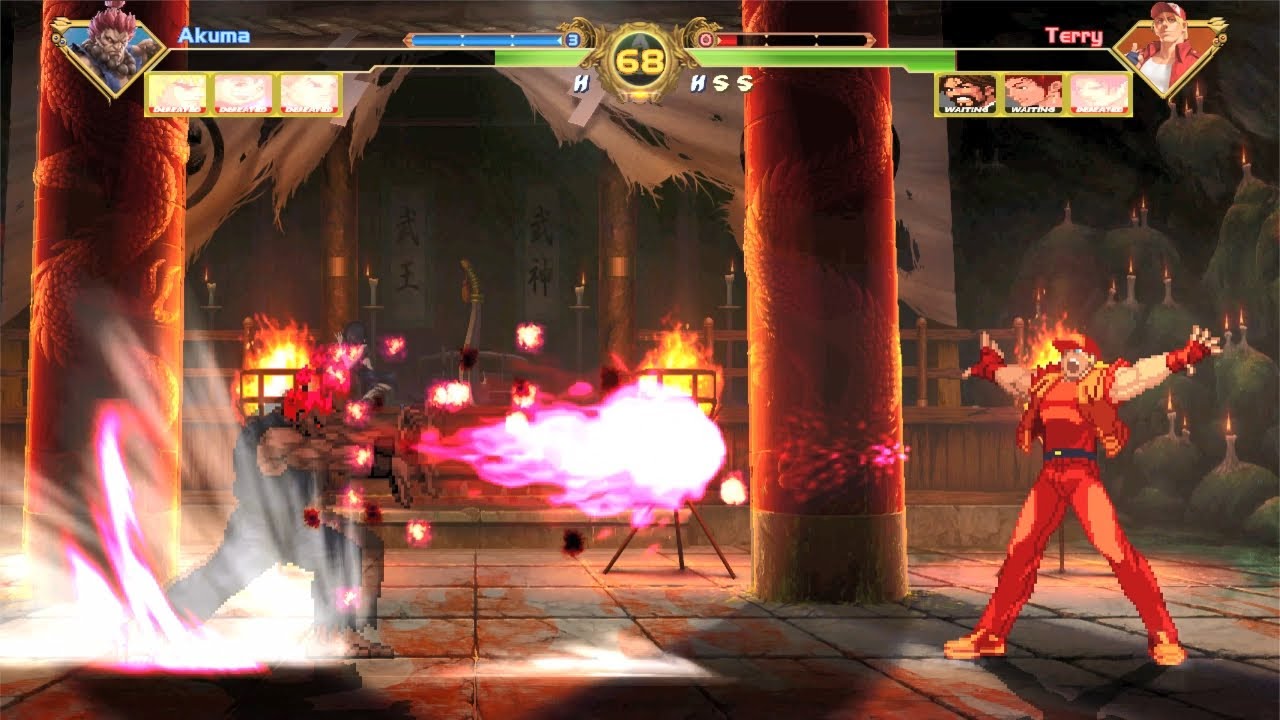 MDR Stage #10: Temple - Akuma, Ken, Sakura, Dan vs Kim, Terry, Vice, Saisyu - YouTube