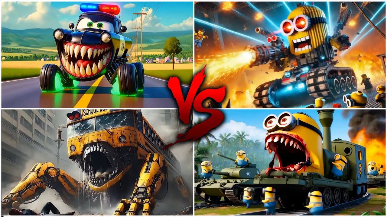Police Car Monster🆚 Minion LEGO Tank🆚 School Bus Head Eater🆚 Minion ...