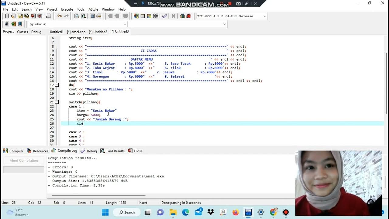 Dev C++ || Program kasir Sederhana || mengunakan do while, switch case ...