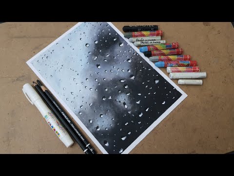 Pastel boya yağmurlu gün resmi, Oil pastel drawing rainy day