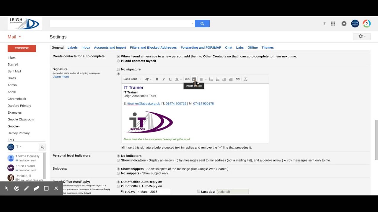 One Minute training- Setting Your Email Signature - YouTube