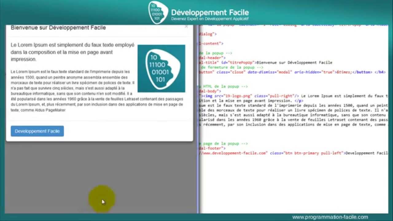Comment créer des pop up modal avec le Framework BootStrap 3 - YouTube