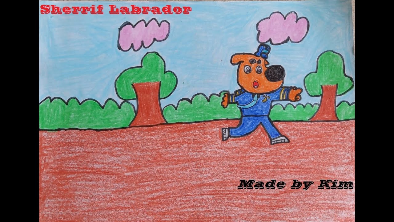 How to draw Sheriff Labrador pointing/Vẽ cảnh sát trưởng Labrador chỉ ...