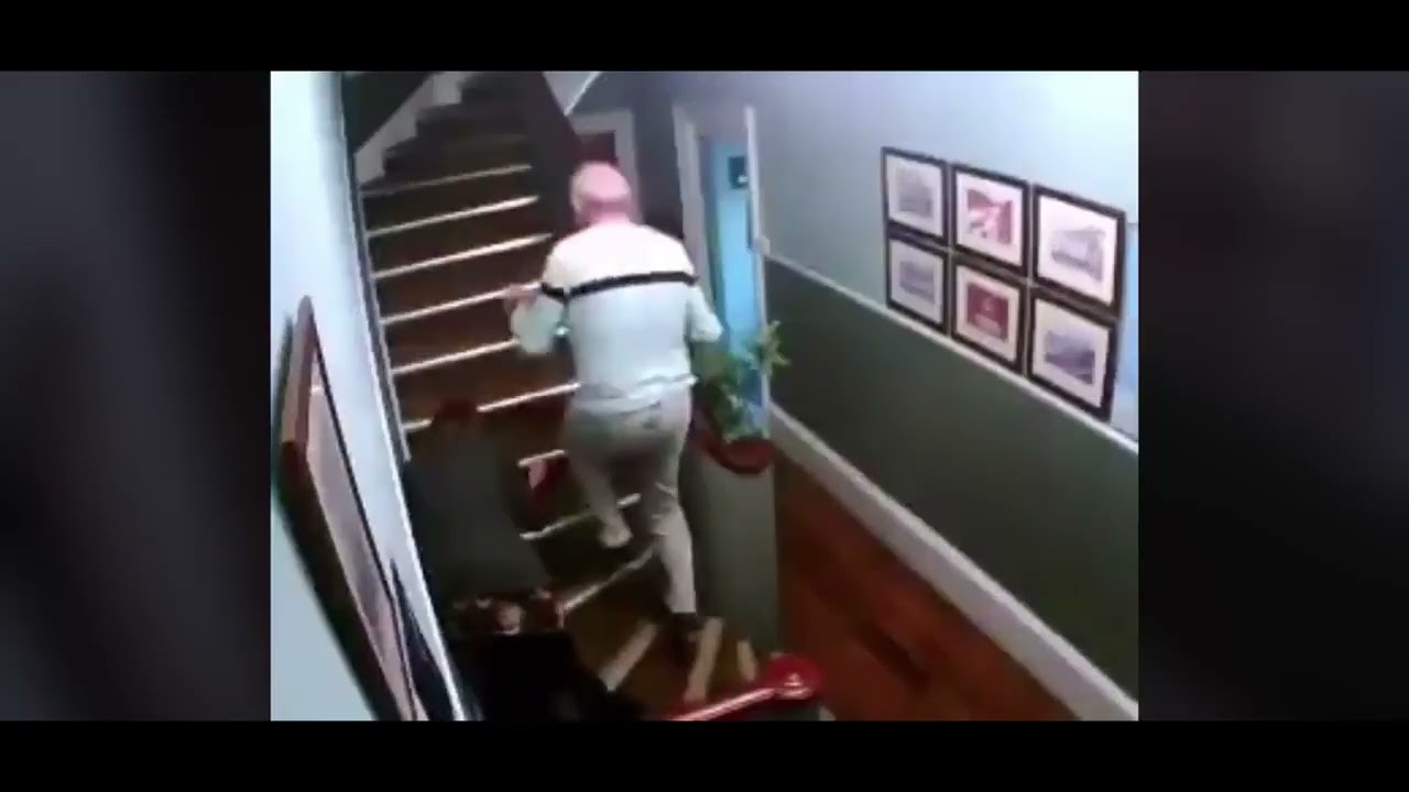 Drunk couple falling down stairs with sound - YouTube