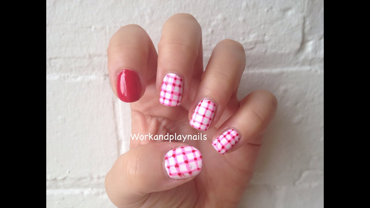 Beautiful Gingham Pattern Nail Tutorial - YouTube