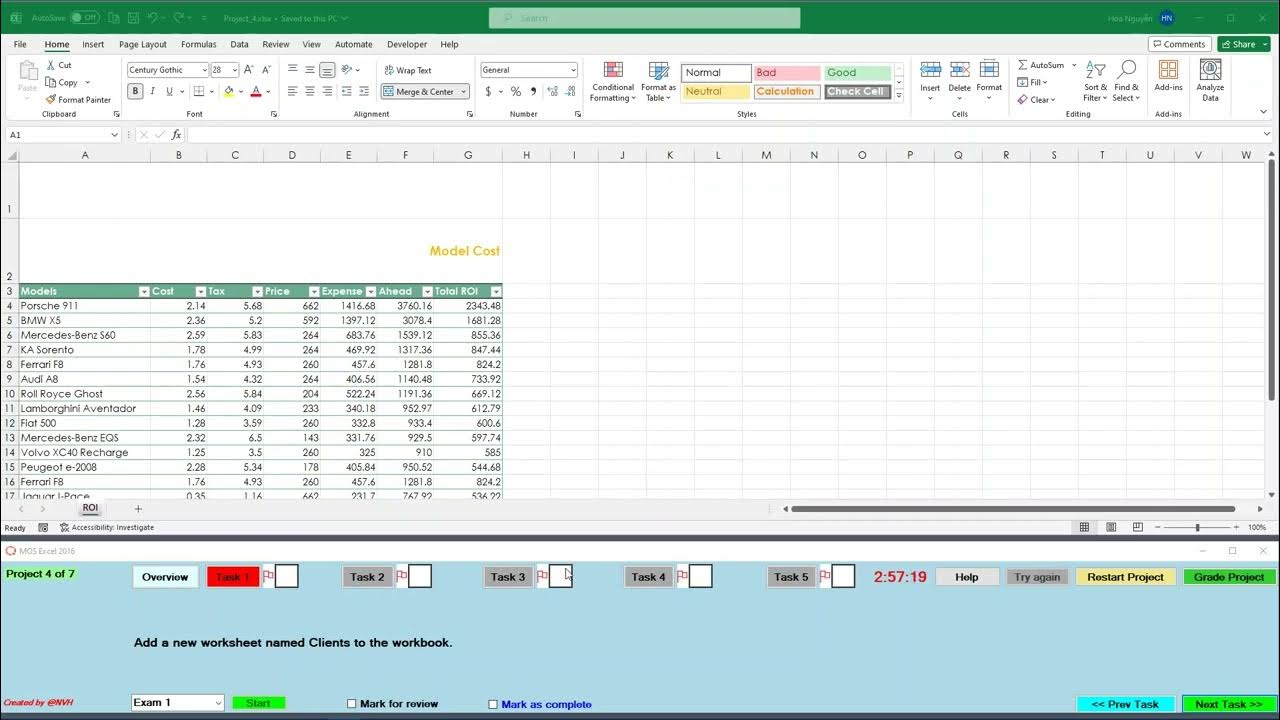 Exam1_Project4_Task1 - MOS Excel 2016 Ex1 Proj4 T1 - YouTube