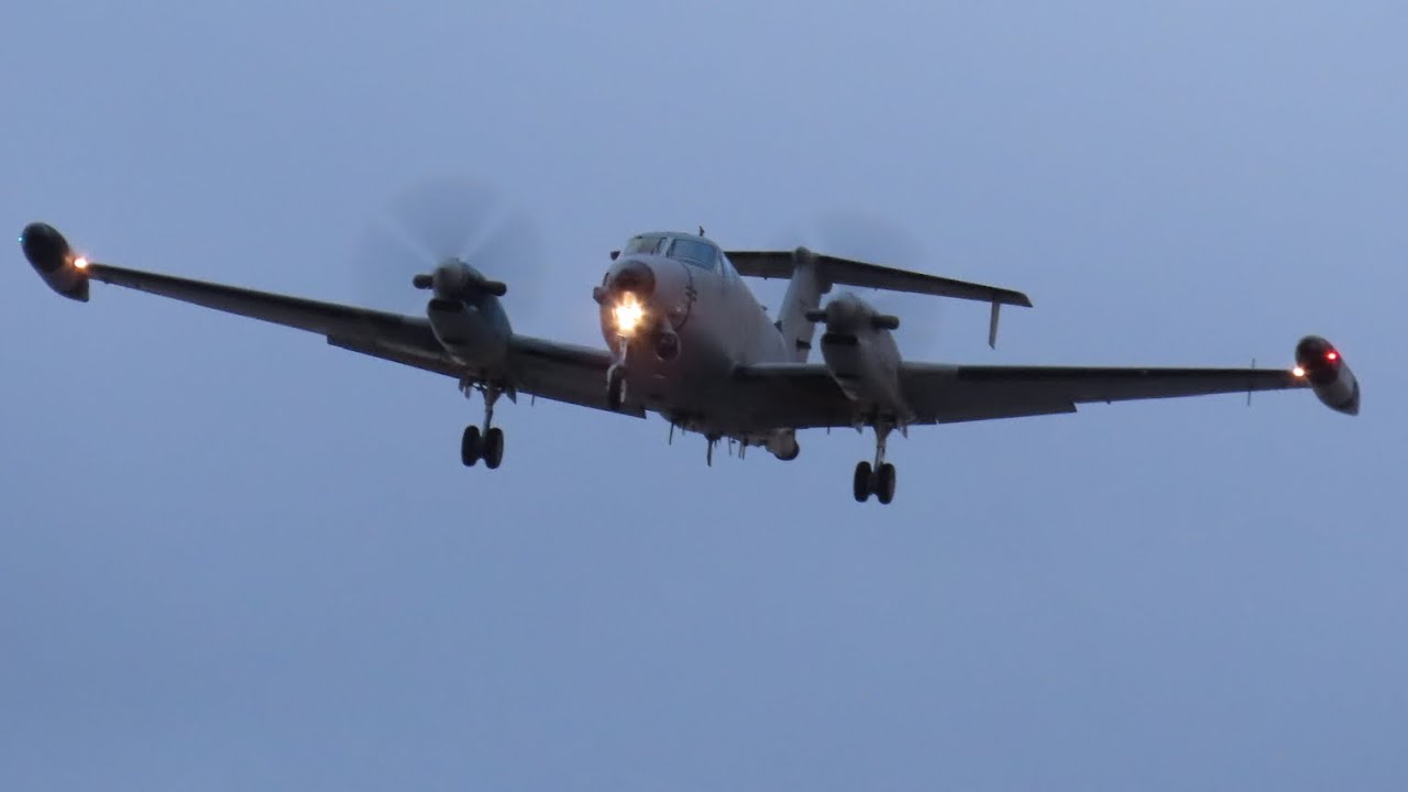 U.S. Army RC-12 Guardrail low landing - YouTube