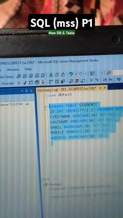 Sql Ms Sql Server Creat Db And Table 🖥🖱 Sql Sqlserver Dotnet Dotnetinstitute Shorts
