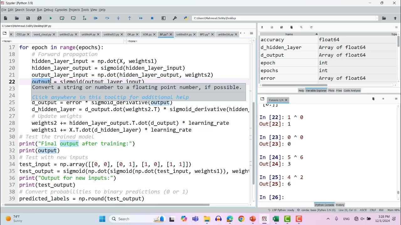 Back Propagation code from scratch XOR تطبيق عملى - YouTube