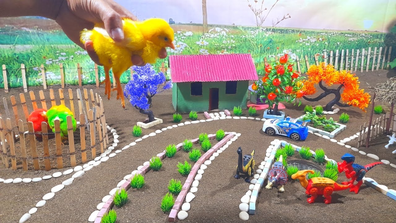 Diy farm diorama make a cow house, plant vegetables, a colorful chicken ...