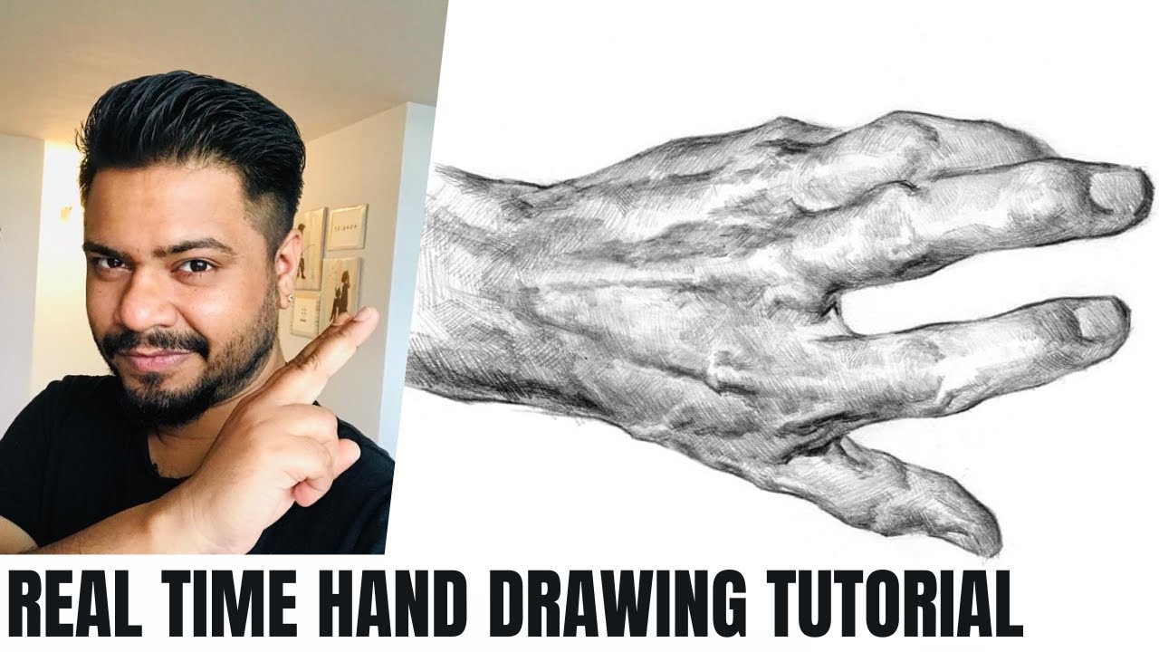 Real Time Realistic Hand Drawing Tutorial - How To Draw Realistic HANDS ...