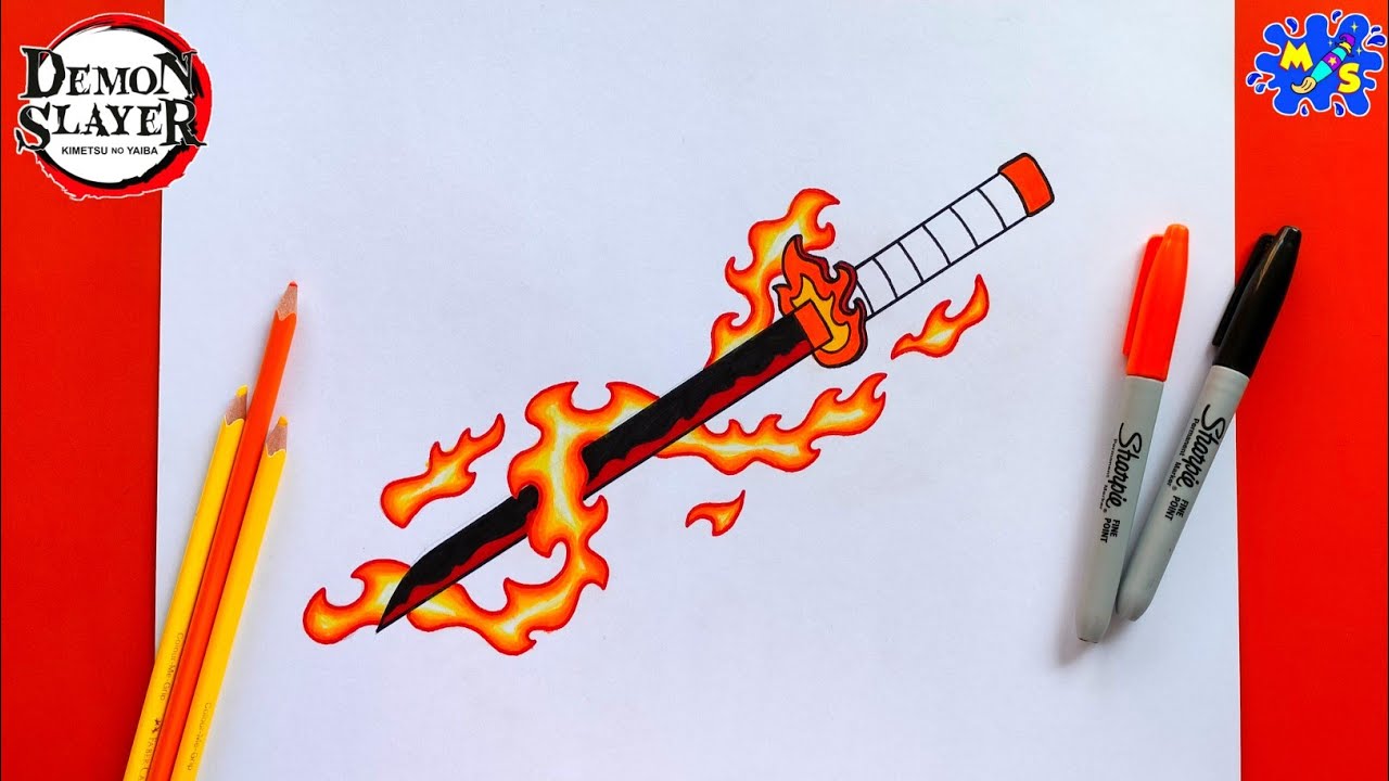 Demon Slayer Kyojuro Rengoku Sword Drawing Step by step - YouTube
