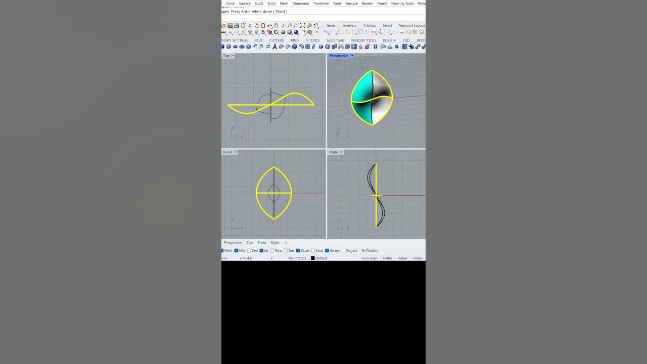 Rhino 3d | Rhino Tutorial | How to create organic leaf with sweep 2 rails tool | #shorts - YouTube