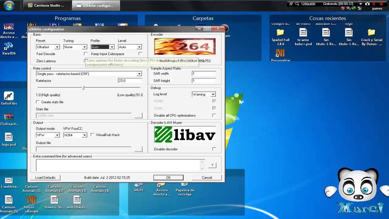 Configuración de codec x264vfw - YouTube